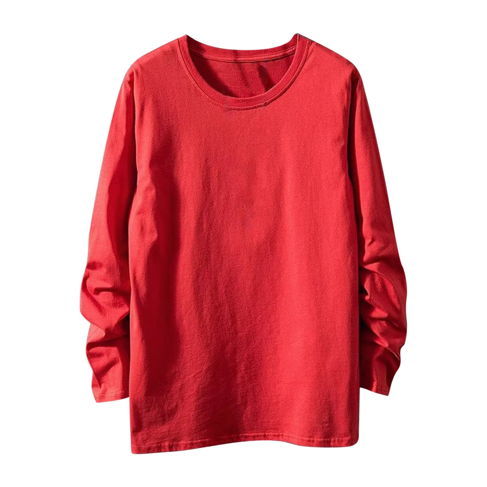 IYTR Mens Long Sleeve Shirt Plus Size Cotton Tshirts Solid Color Crew ...