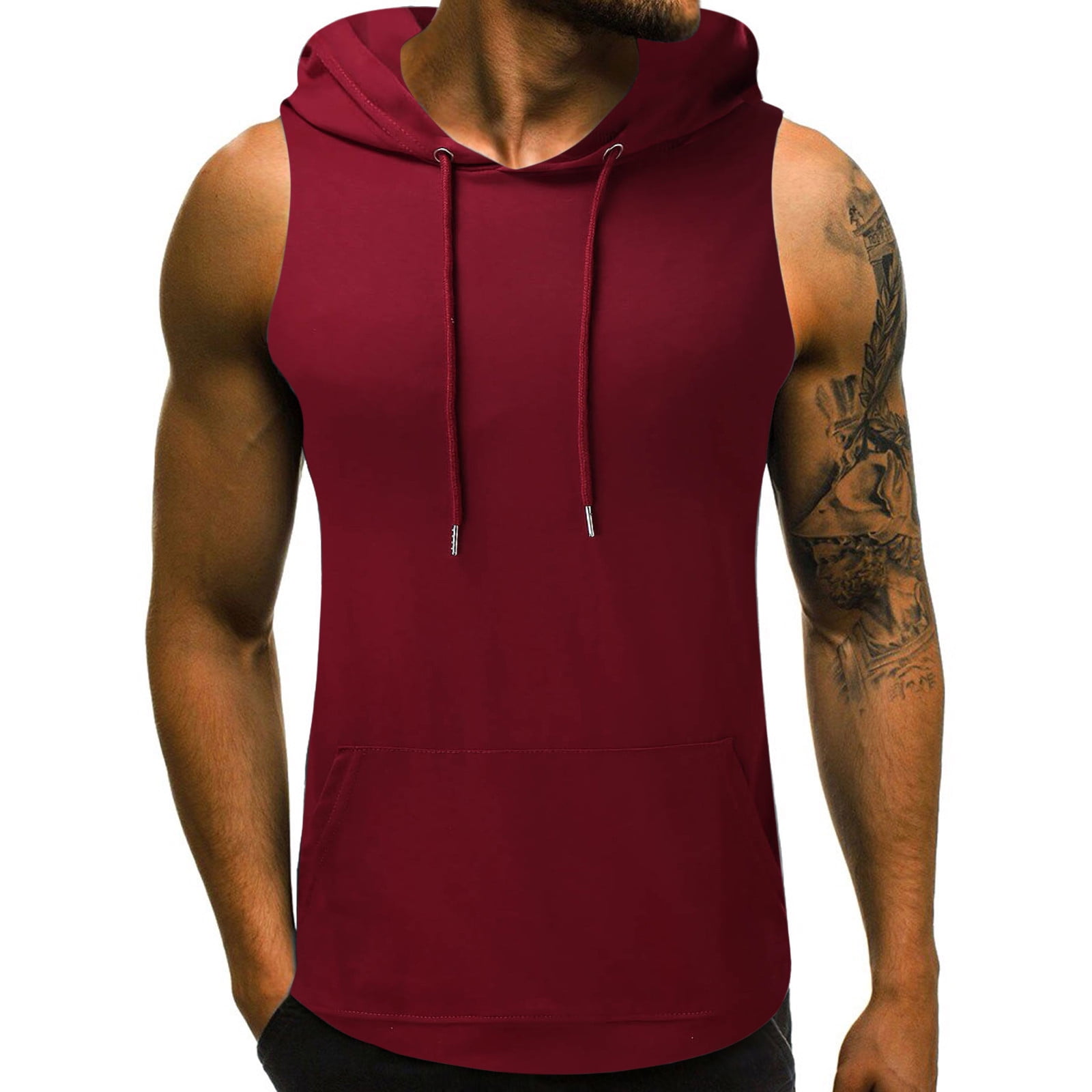 IYTR Mens Sports Tank Tops Summer Sleeveless T Shirts Hooded Drawstring Sport Fitness Muscle Tee ...