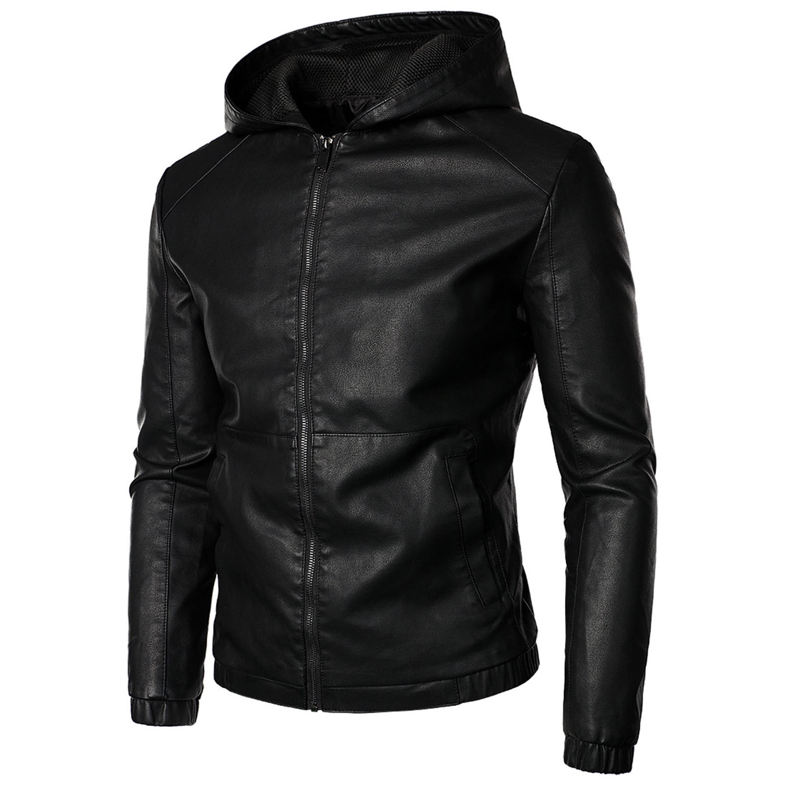 IYTR Warm Leather Jacket with Pocket Mens Hooded Leather Jackets Solid ...