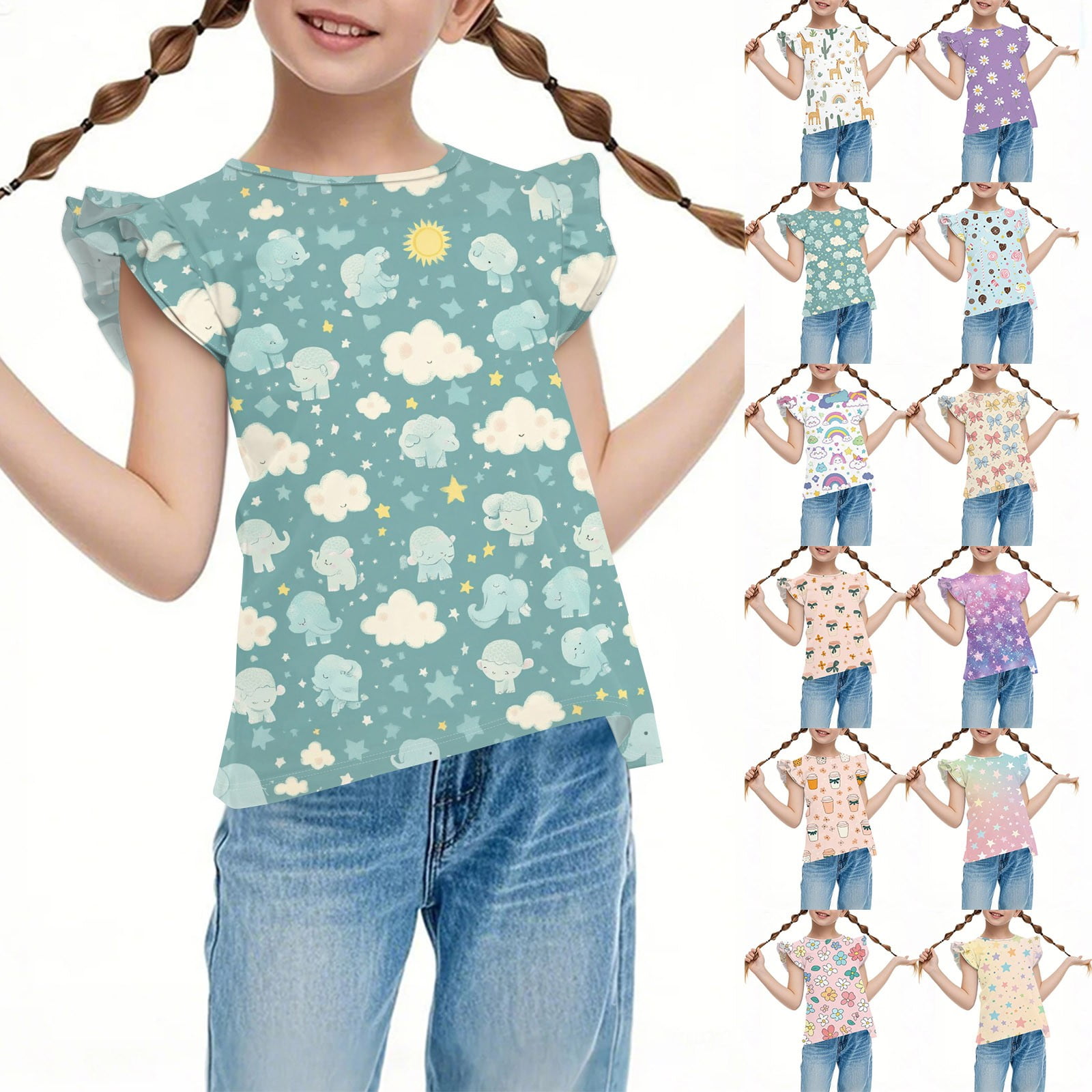 IYYVV Girls T Shirts Ruffle Short Sleeve Round Neck Loose Blouse Summer ...