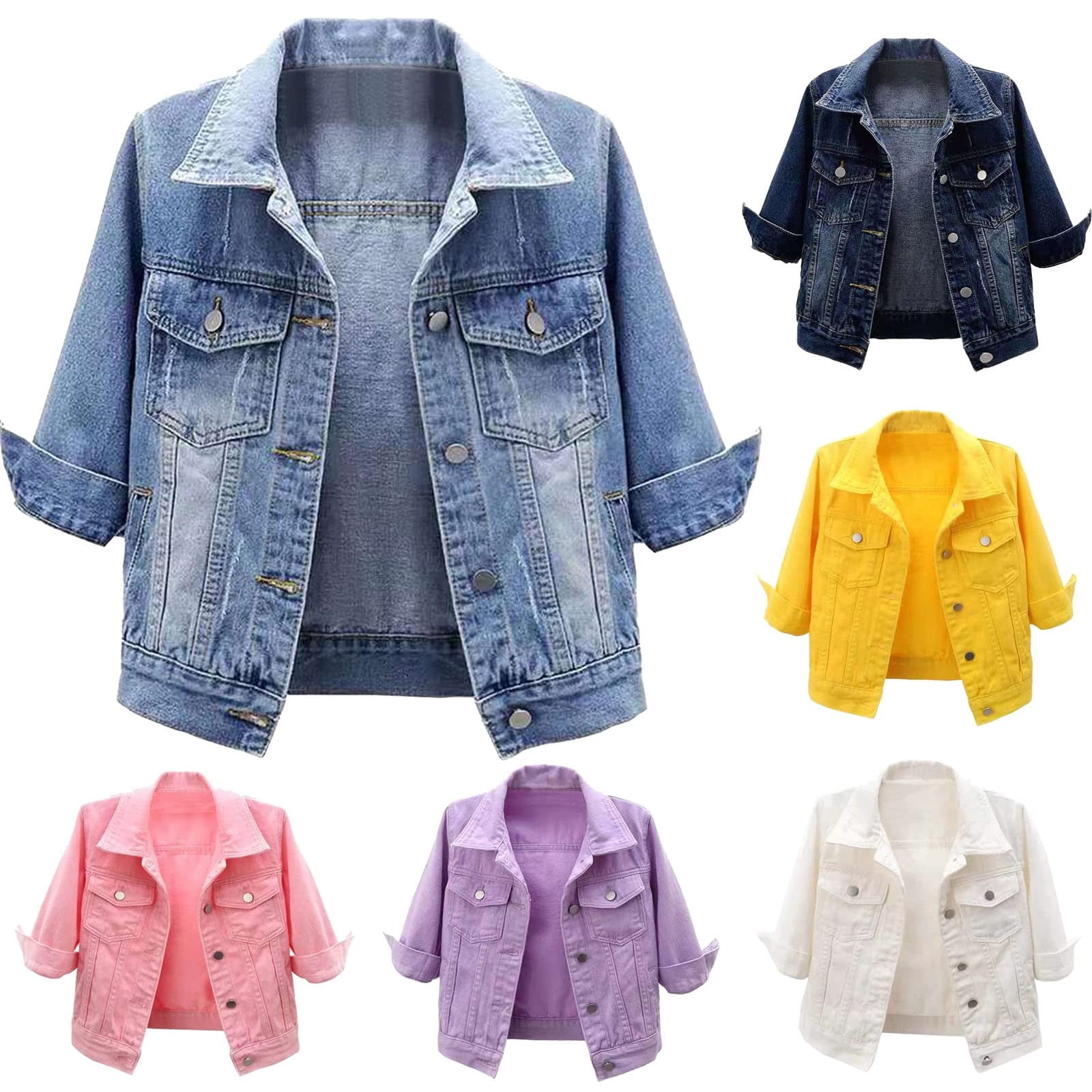 IYYVV Jean Jacket Women Short Sleeve Cropped Denim Jackets Summer ...