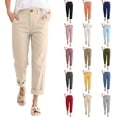 IYYVV Linen Pants Women Petite High Waisted Cropped Pants Summer Beach ...