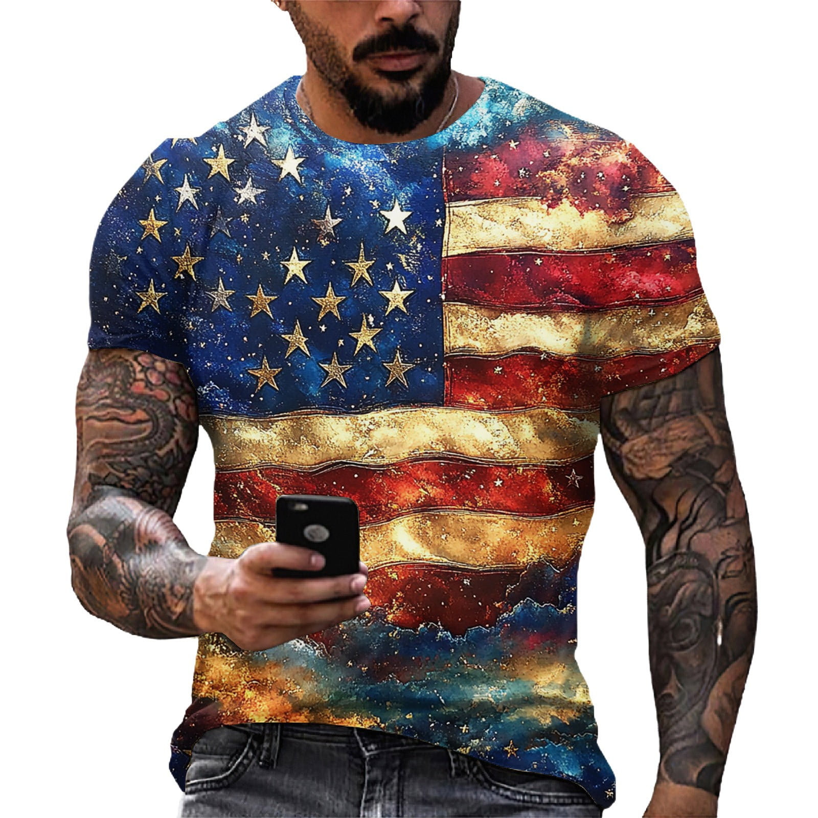 IYYVV Men's USA Flag 4th July American Red White Blue Shirts Star ...