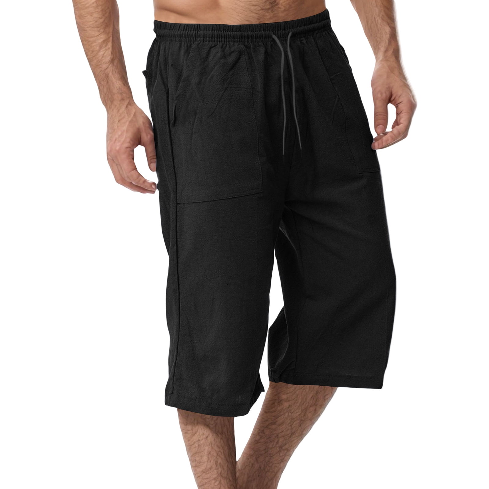 IYYVV Mens Casual Soft Linen Long Shorts Knee Length Sport Running ...