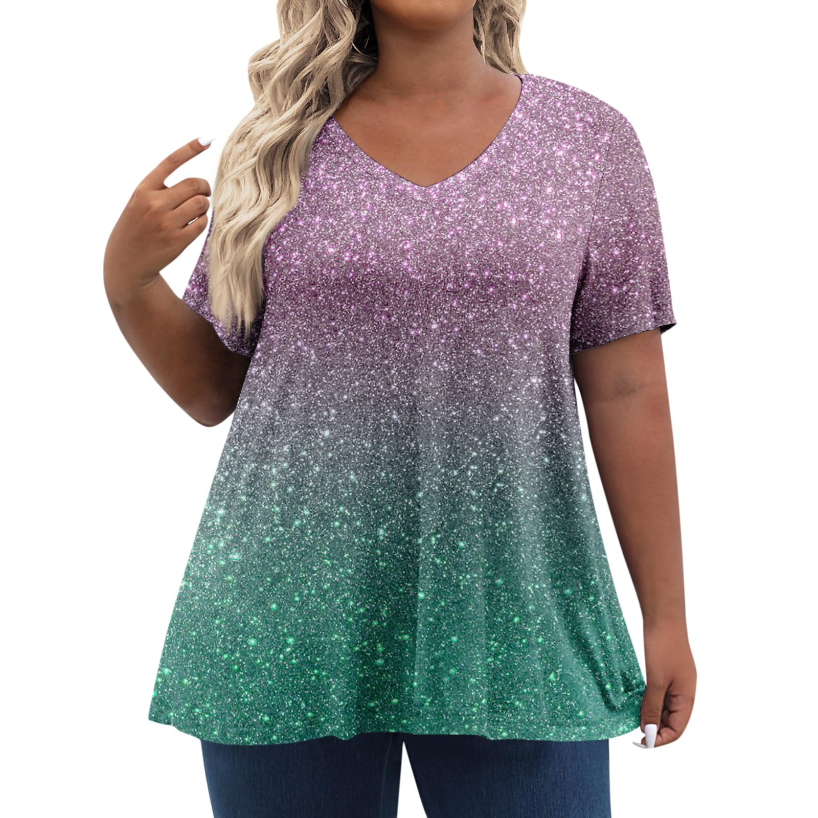 IYYVV Plus Size Boho Tops For Women Short Sleeve Western Shirts V Neck ...