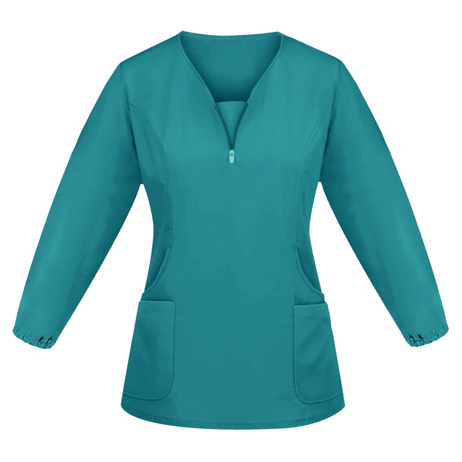 IYYVV Scrubs for Women Scrub Tops Casual Zipper V-Neck Long Sleeve ...