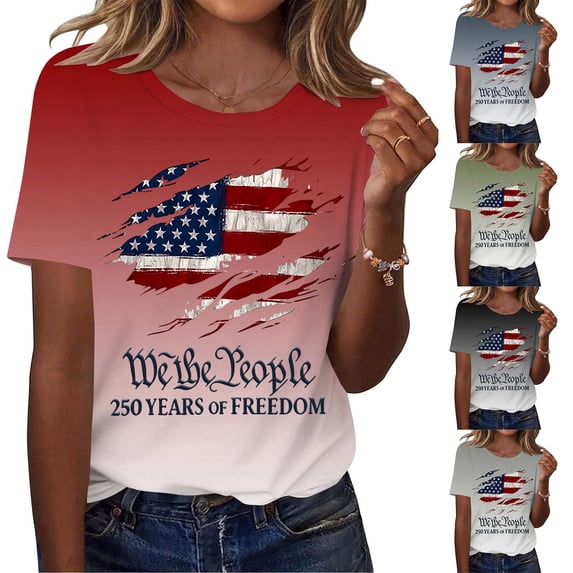 IYYVV Short Sleeve Independence Day Women’s 250th Anniversary USA Shirt ...