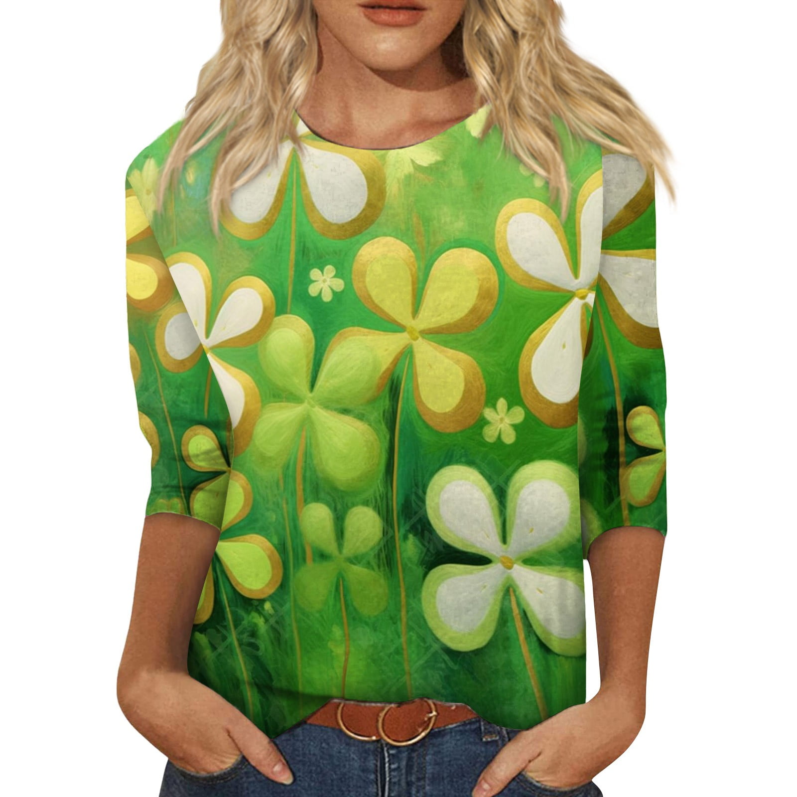 IYYVV St Patrick Shirts For Women 3/4 Sleeves Grandma Shirt Summer Plus ...