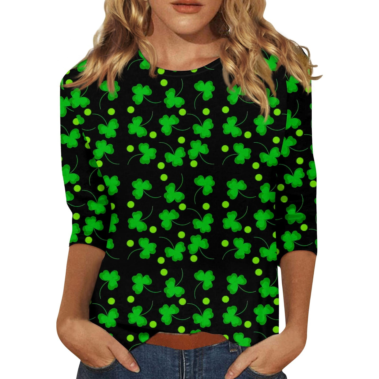 IYYVV St Patricks Day 3/4 Sleeve Plus Size Tops Summer Shamrock Graphic ...