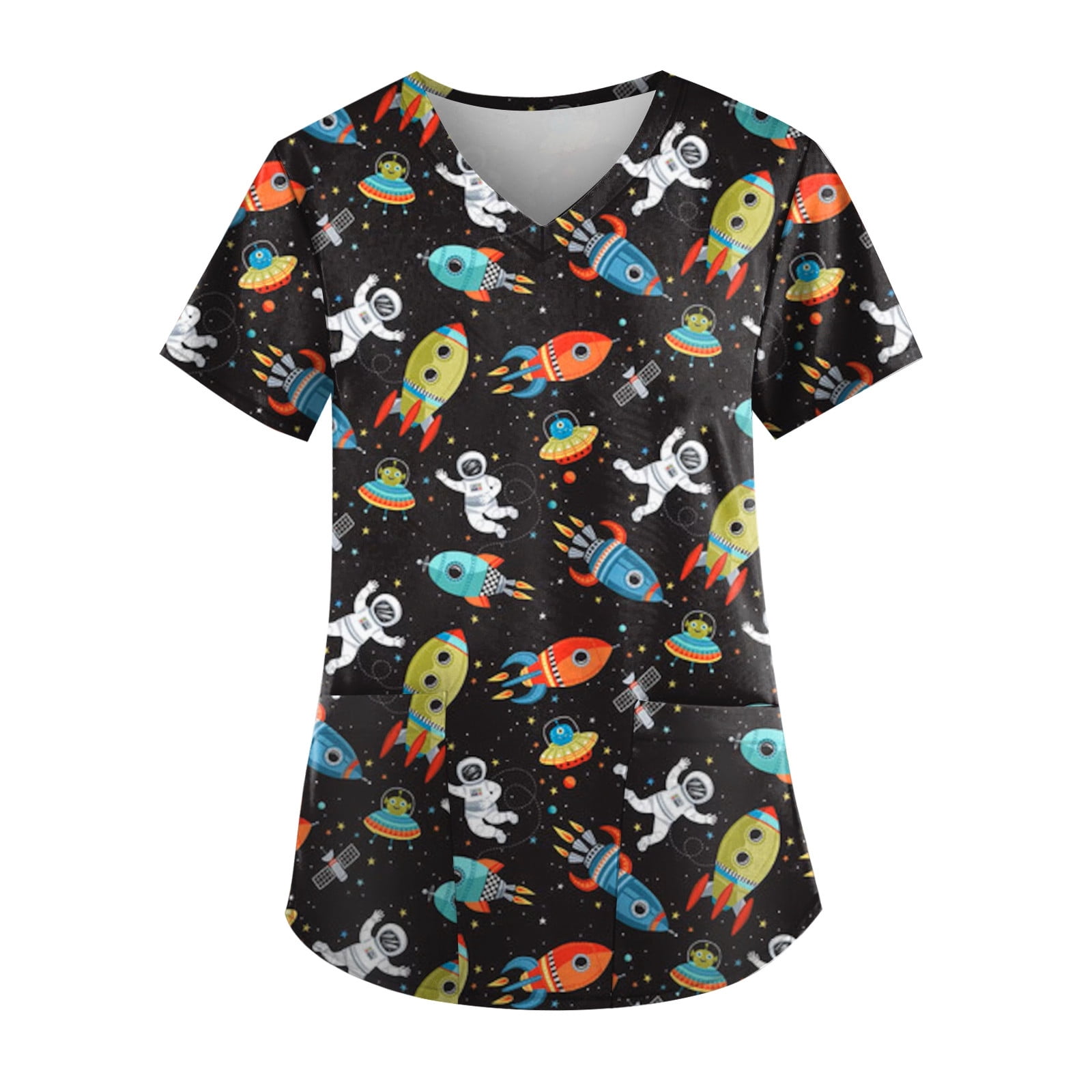 IYYVV Tie Dye Print Scrub Tops Women Nurse Summer Short Sleeve V Neck ...