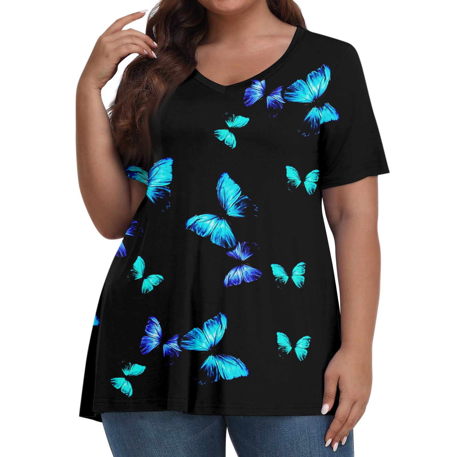 IYYVV Womens Plus Summer Tops Short Sleeve Athletic Shirts Women V-Neck ...