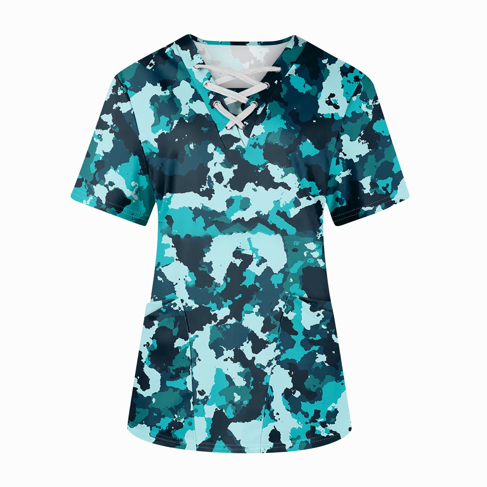 IYYVV Womens Scrubs Top Medical Workwear Cross V Neck Graphic Camo ...