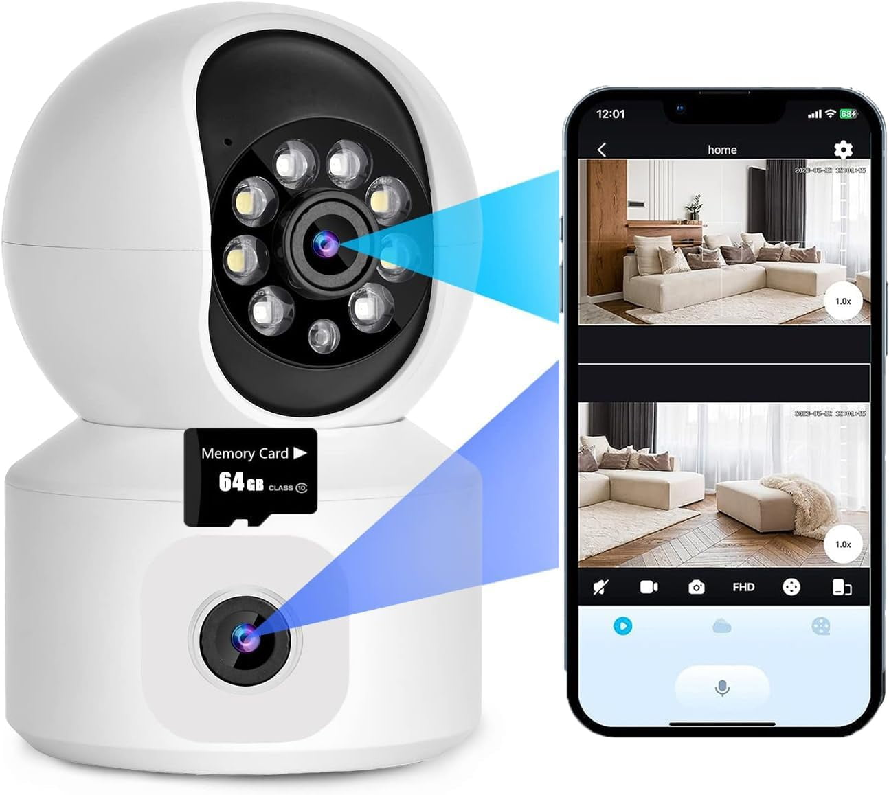 IZENGATE Dual Lens Security Camera, 1080P 2K 4MP Camera 360°PTZ Smart ...