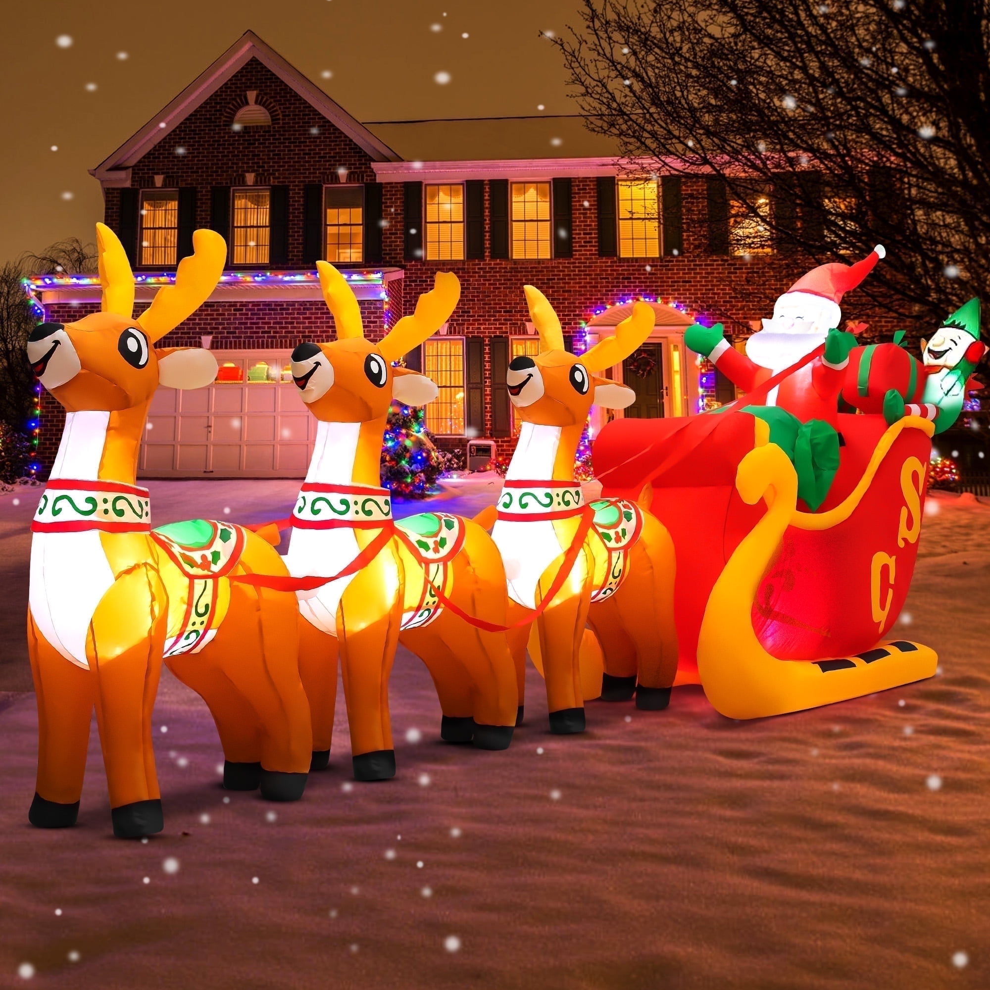 IZNEN 10ft Christmas Inflatable Santa Claus On Sleigh With 3 Reindeer ...