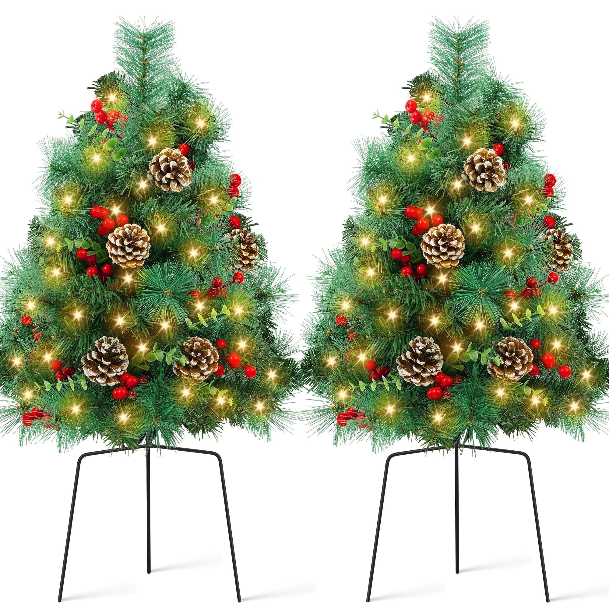 Yexmas 2PCS Small Outdoor Christmas Trees with LED Lights,30 ...