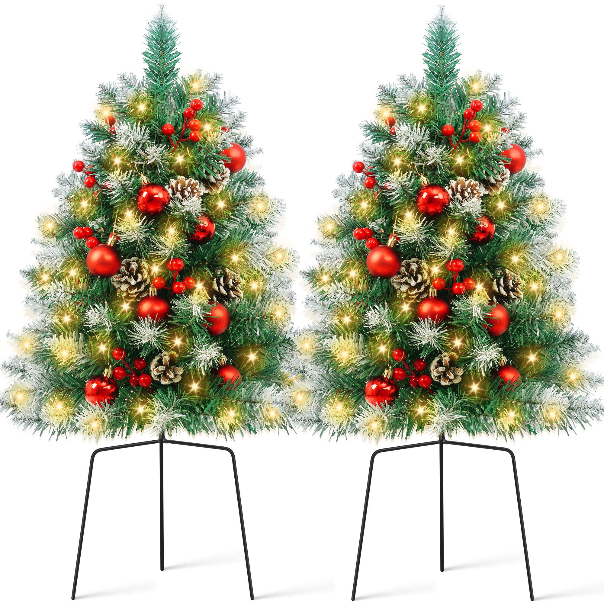 Yexmas 2PCS Small Outdoor Christmas Trees with LED Lights,30 ...
