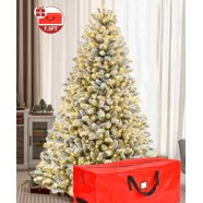 Gymax 7 FT Pre-Lit Snow-Flocked Xmas Tree 3-Minute-Setup Artificial Hinged Christmas Tree ...