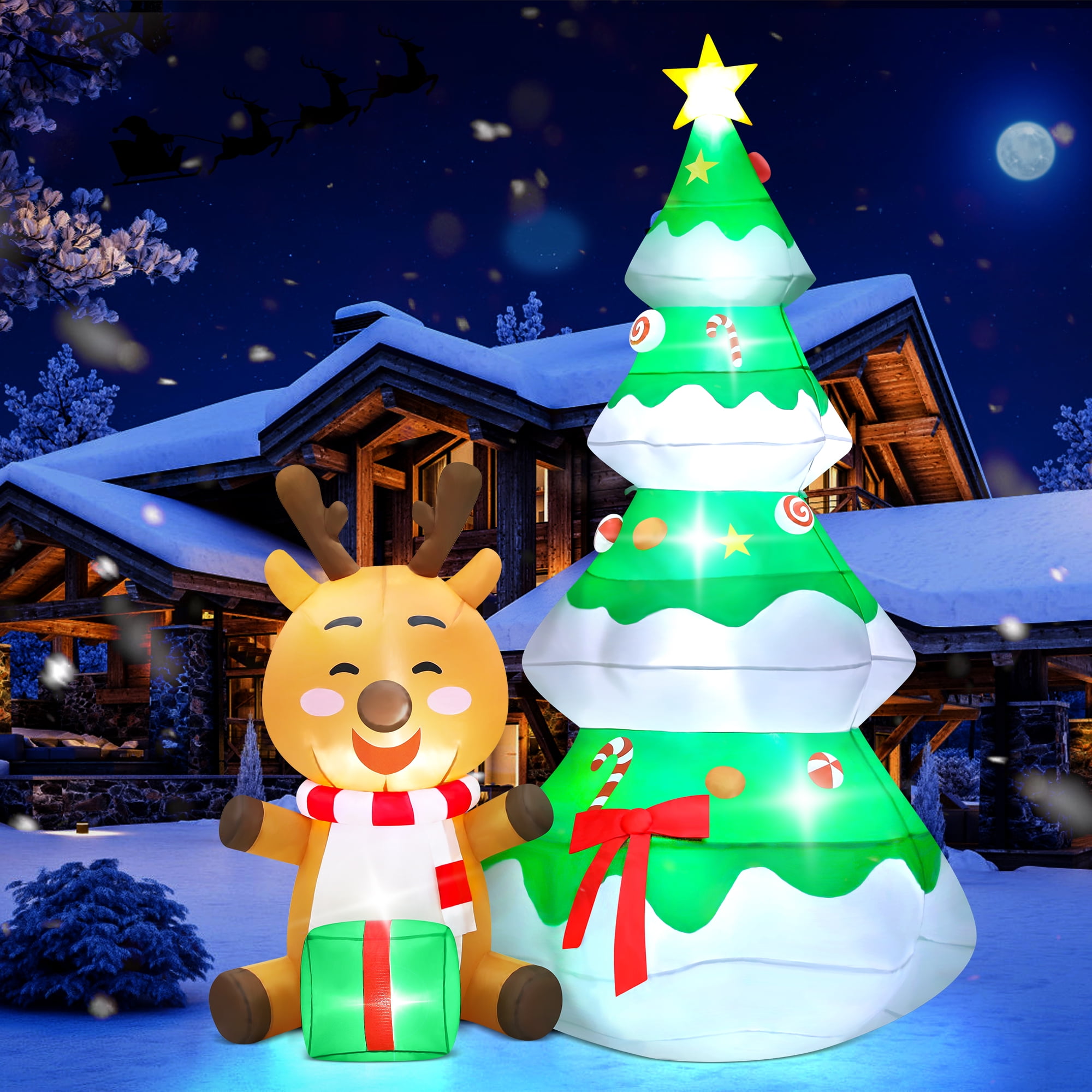 Lookfly 5.5 FT Large Outdoor Inflatable Christmas Tree with Santa Claus ...