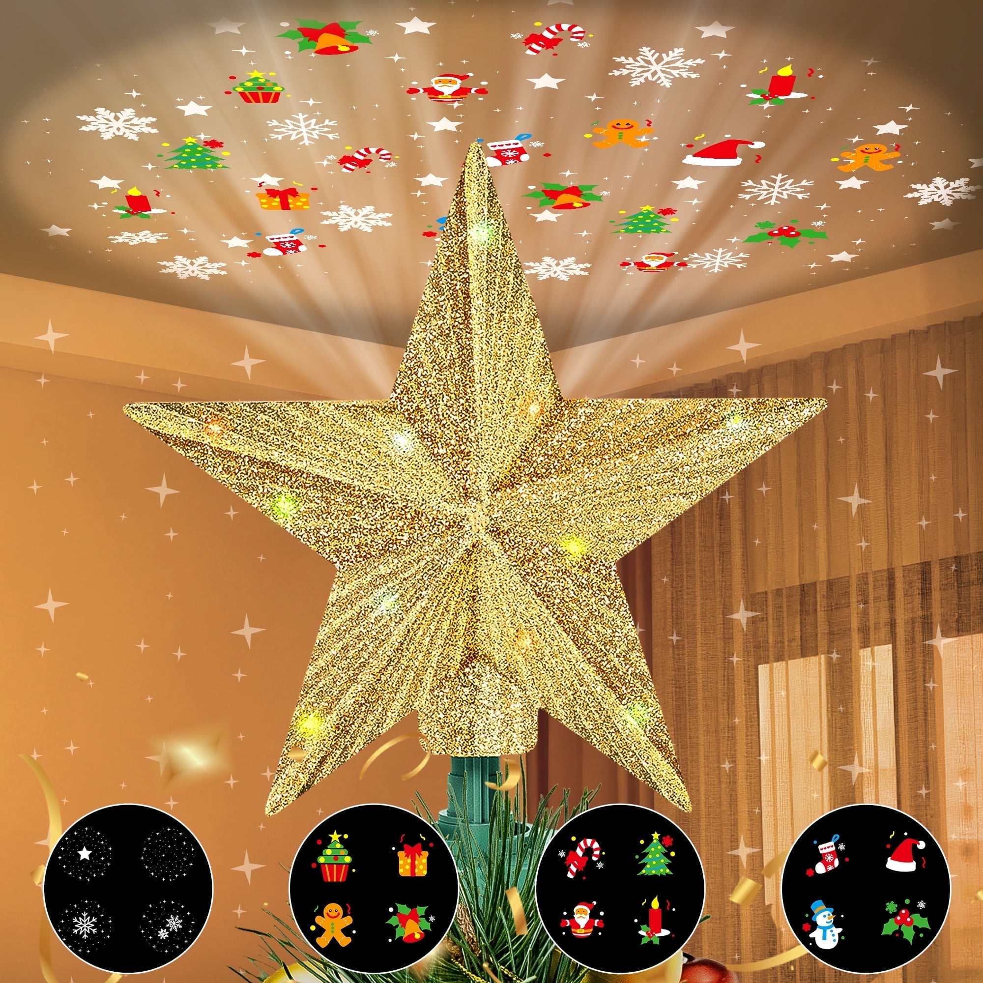 IZNEN Christmas Tree Topper Projector,LED Christmas Tree Star Topper ...