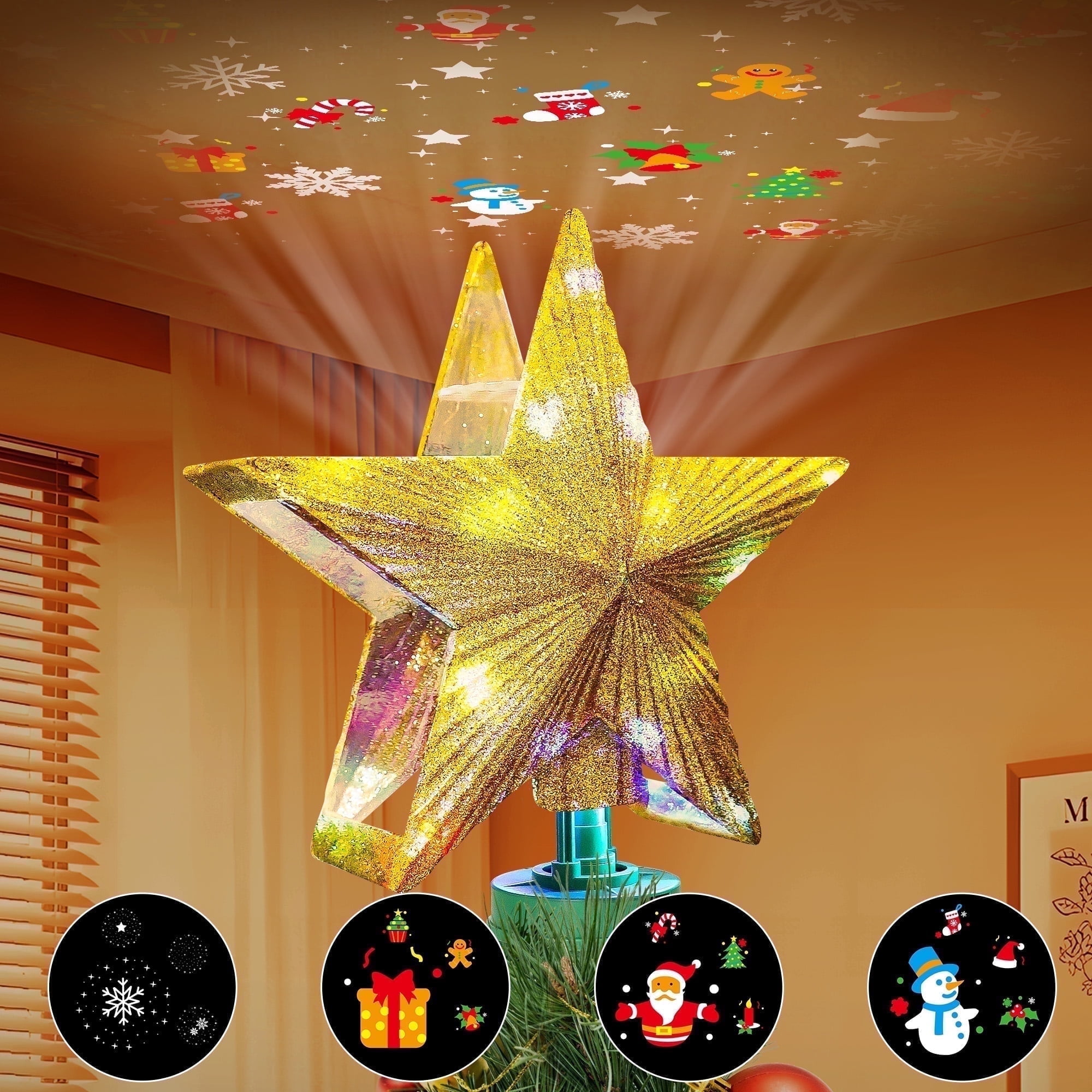 Lookfly Christmas Tree Topper,LED Christmas Tree Star Topper Rotating ...