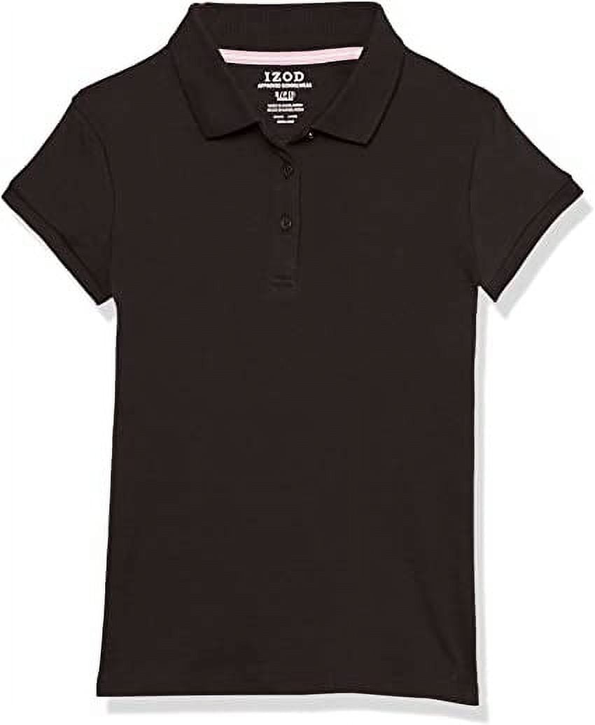 IZOD BLACK Girls' School Uniform Short Sleeve Interlock Polo Shirt, US ...