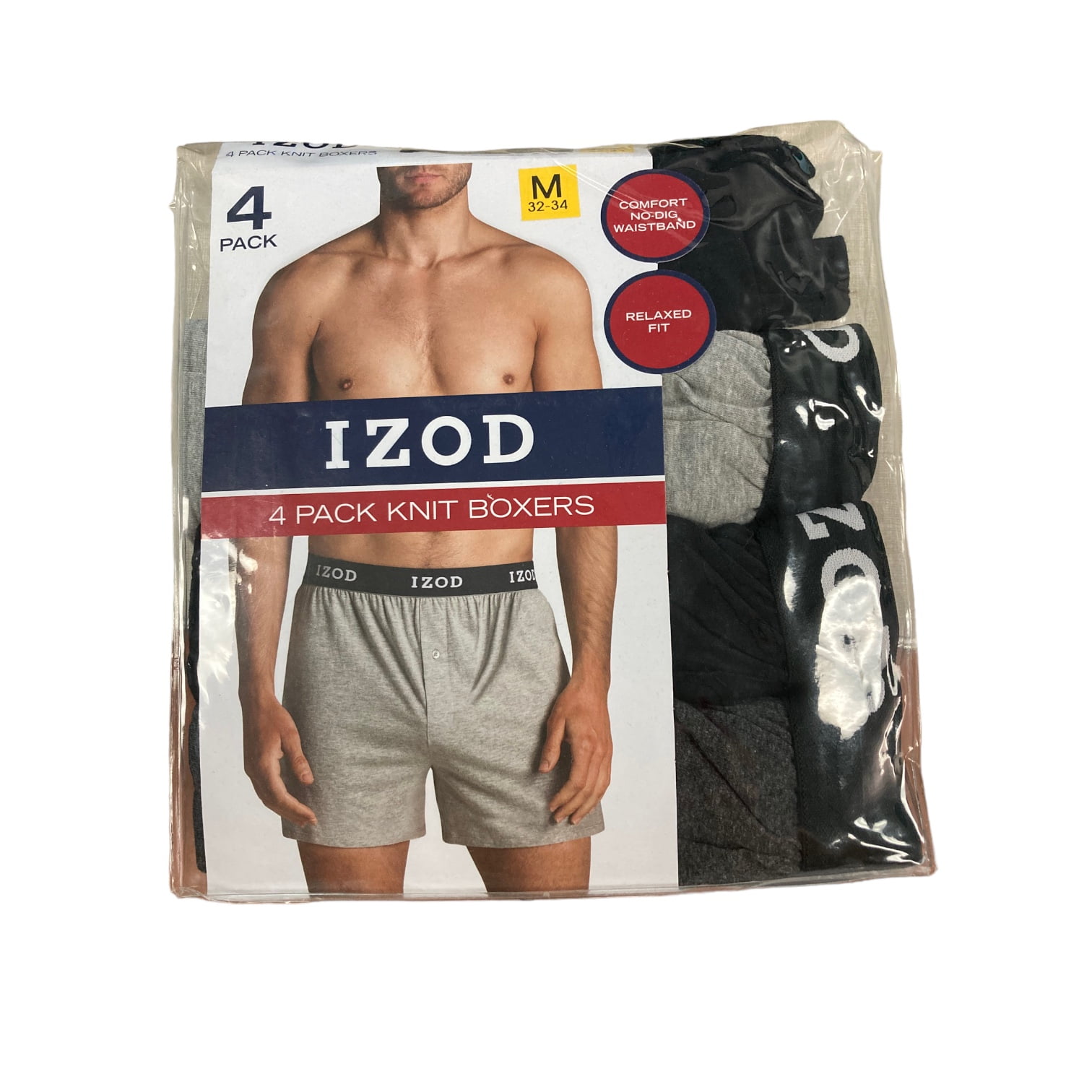 IZOD Men's 4 Pack Tag Free Comfort Knit Boxers (Black/Light Grey/Black/Grey, XL (40-42 ...