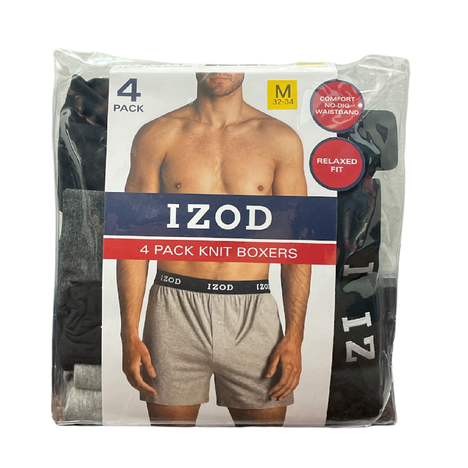 IZOD Men's 4 Pack Tag Free Comfort Knit Boxers (Black/Light Grey/Black/Grey, XL (40-42 ...