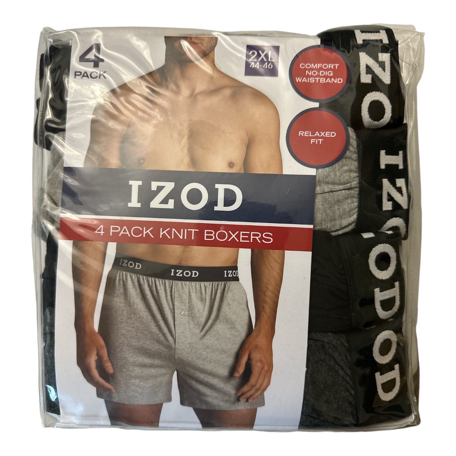 IZOD XXL Men's Comfort Knit Boxers, 4 Pack , Tag Free, Black/Light Heather Grey/Charcoal Heather ...
