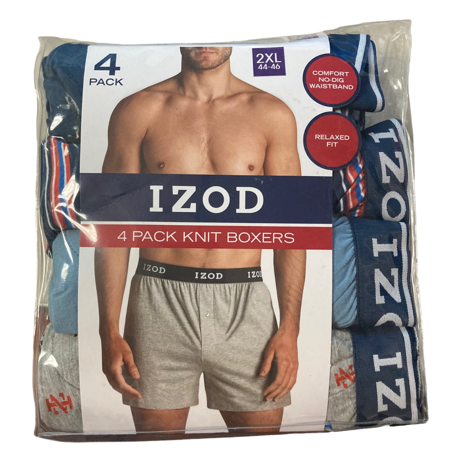 IZOD Men's XL (40-42) 4 Pack Comfort Knit Boxers, Tag Free, Navy/Stripe/Blue/Grey - Walmart.com