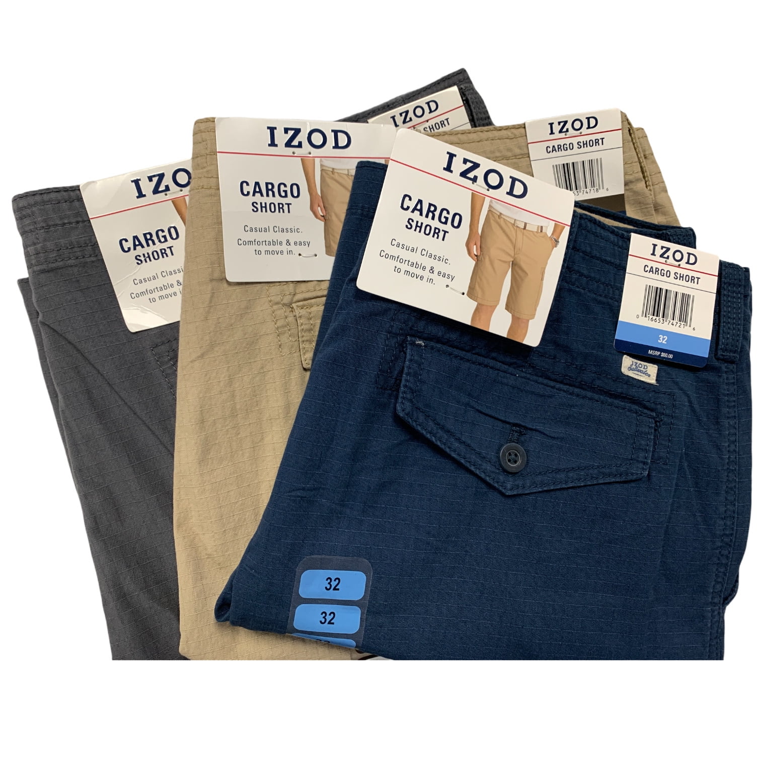 IZOD Men's Saltwater 10.5" Solid Washed Cargo Short (Cadet Navy, 36 ...