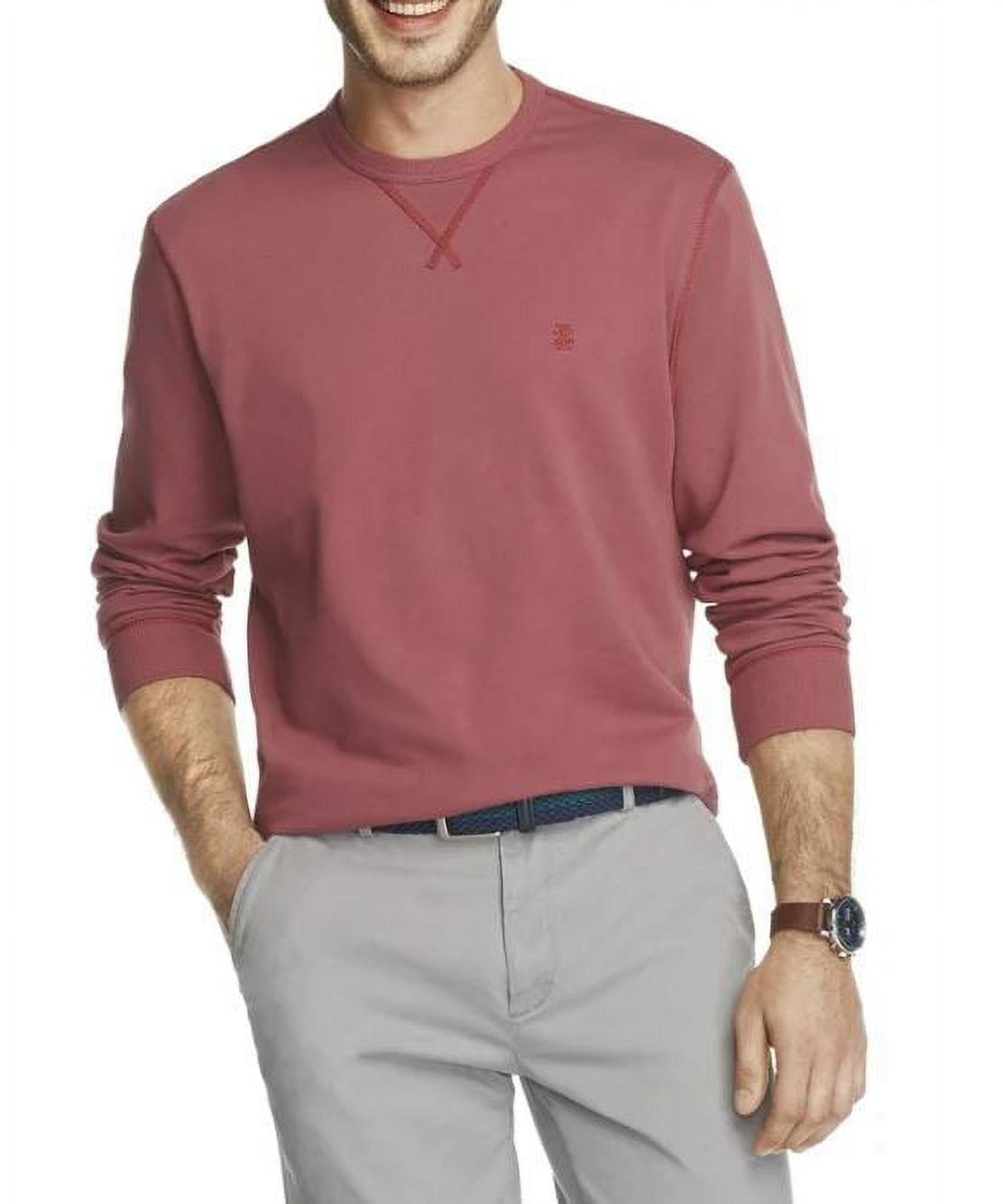 IZOD Men's Saltwater Long Sleeve French Terry Crewneck Sweatshirt, Saltwater Red, Medium ...