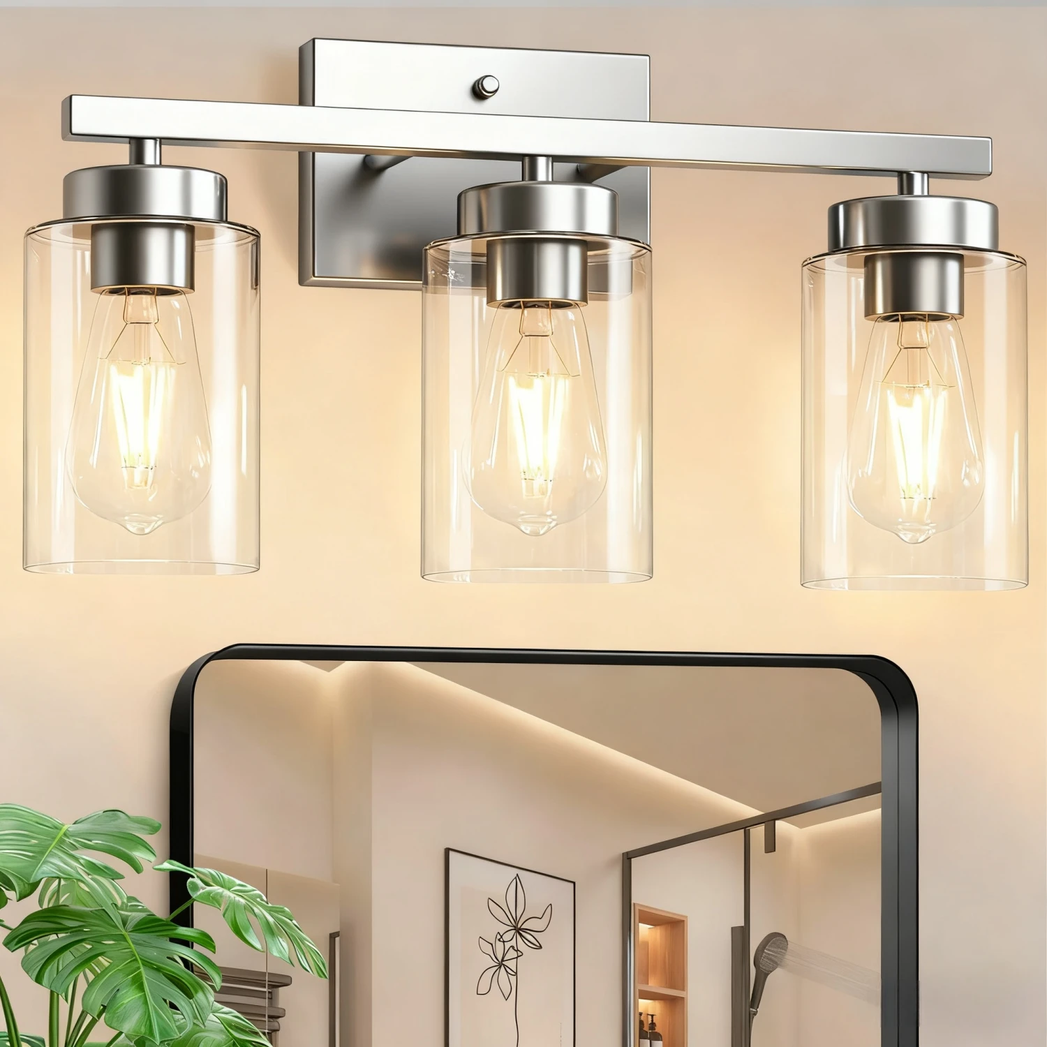 IZORRO 3-Light Nickel Bathroom Vanity Light, Bathroom Lighting Fixtures ...