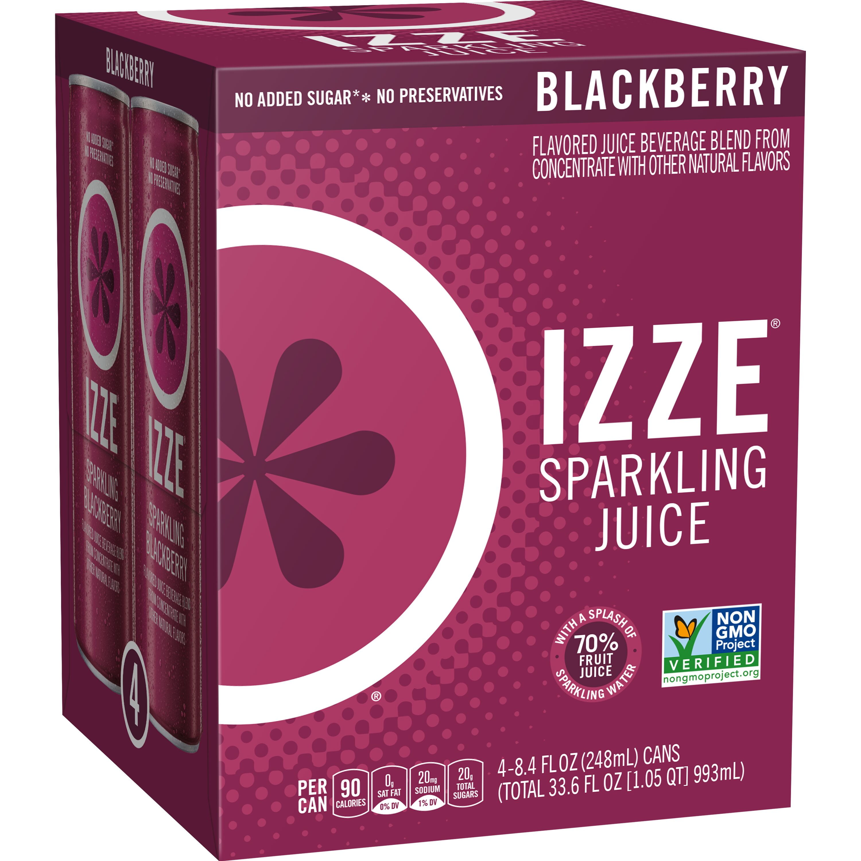 IZZE Sparkling Juice Beverage Blend Blackberry, No Sugar Added, 8.4 FL ...