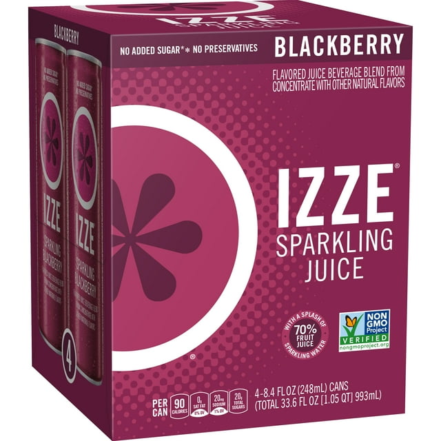 IZZE Sparkling Juice Beverage Blend Blackberry, No Sugar Added, 8.4 FL OZ, 4 Cans - Walmart.com