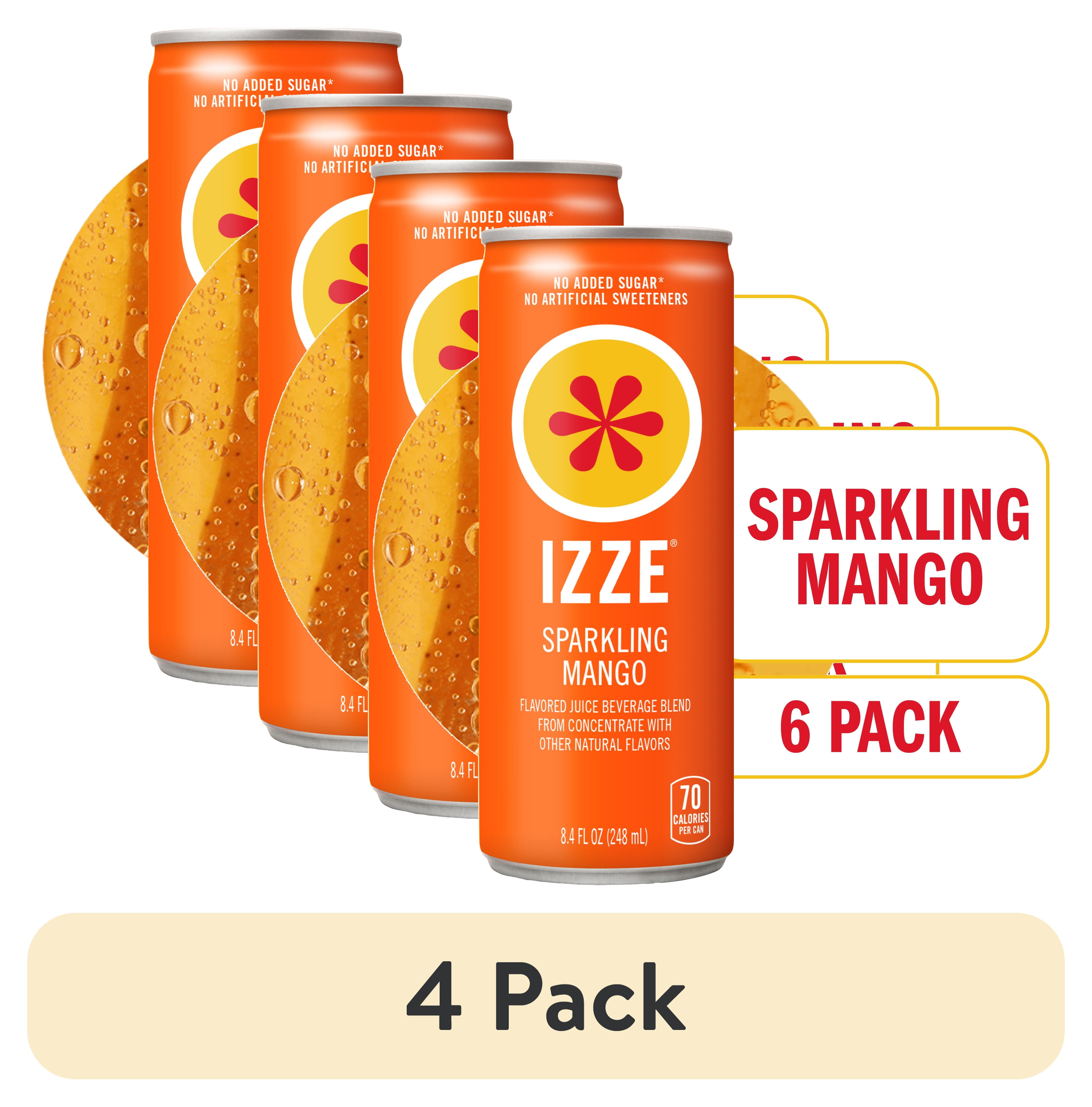 (4 pack) IZZE Sparkling Juice Beverage Blend, Mango, No Sugar Added, 8.4 FL OZ, 6 Cans - Walmart.com