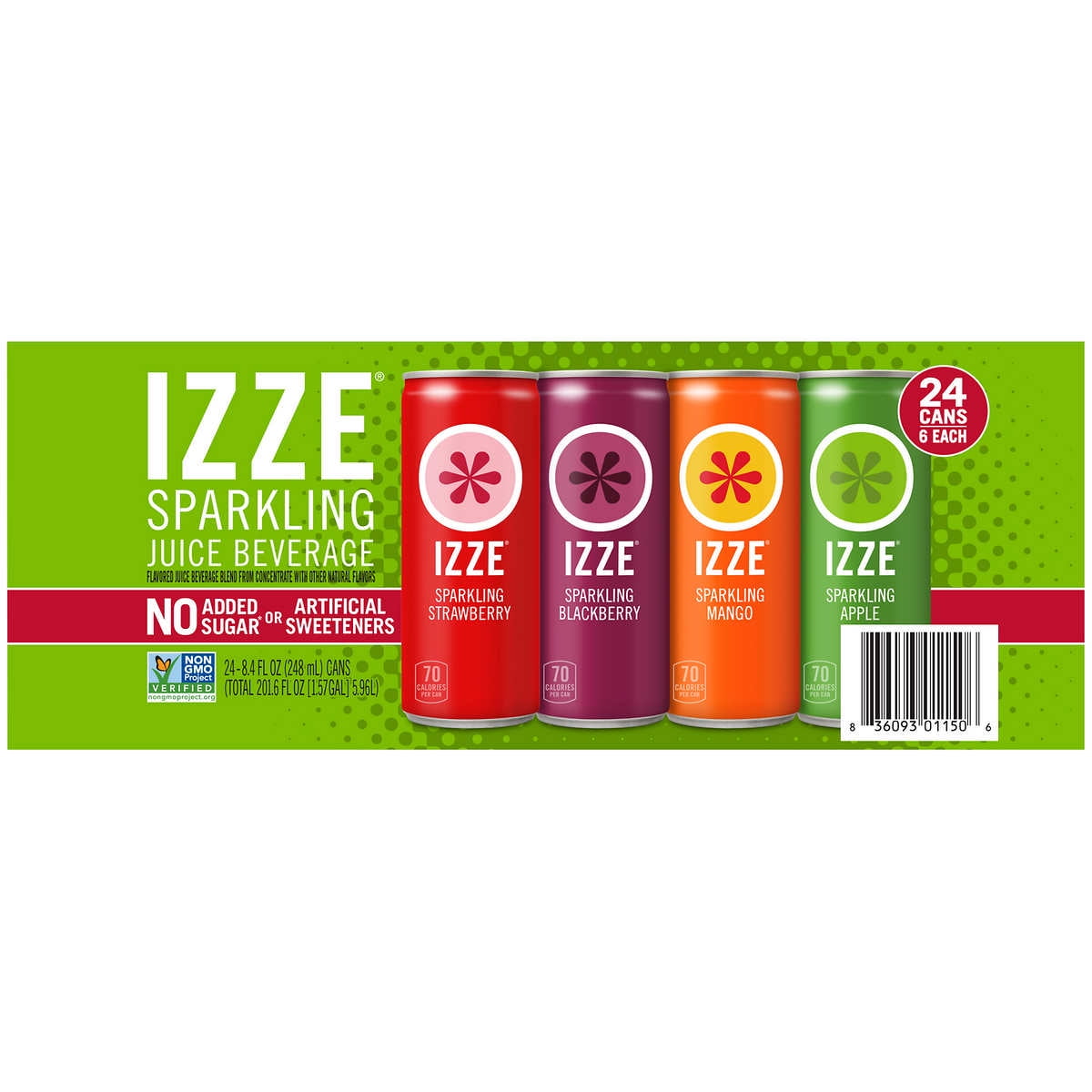 IZZE Sparkling Juice, Variety Pack, 8.4 oz Cans, 24 Pack, Mango, Blackberry, Strawberry, Apple ...