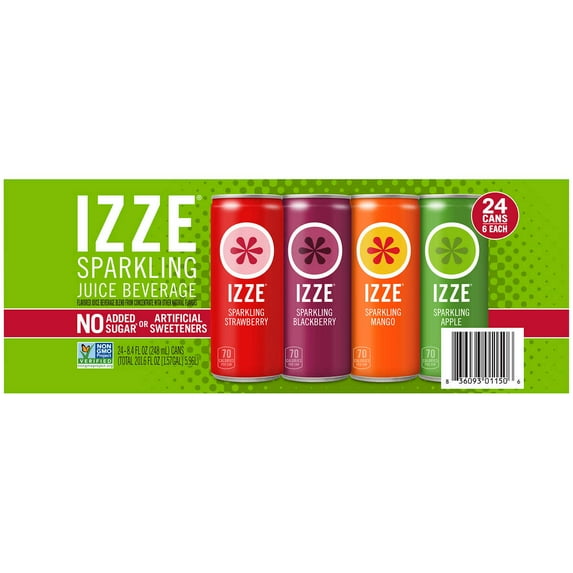 IZZE Sparkling Juice, Variety Pack, 8.4 oz Cans, 24 Pack, Mango ...