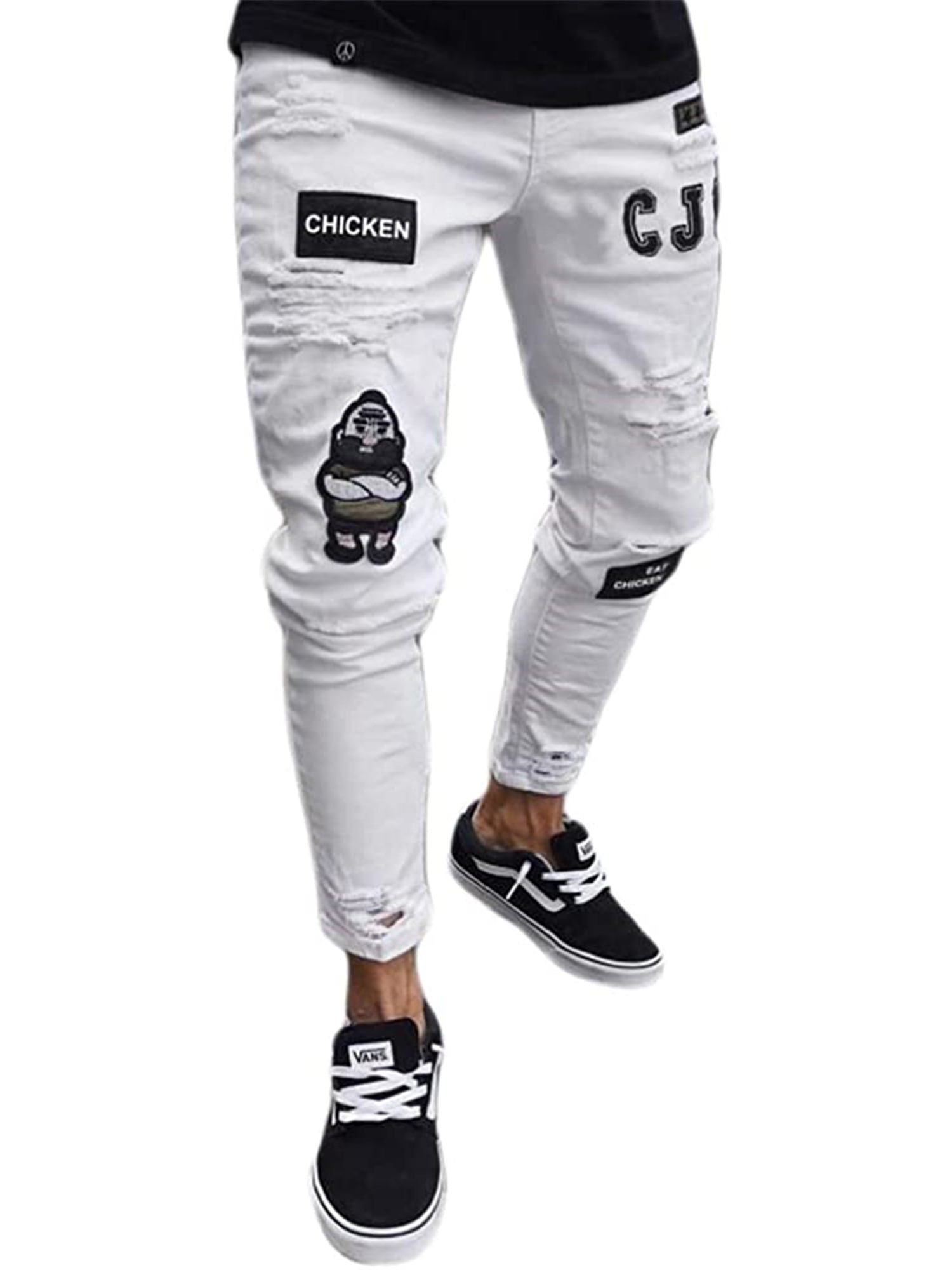 IZhansean Men's Stretchy Ripped Jeans Skinny Biker Jeans Destroyed ...