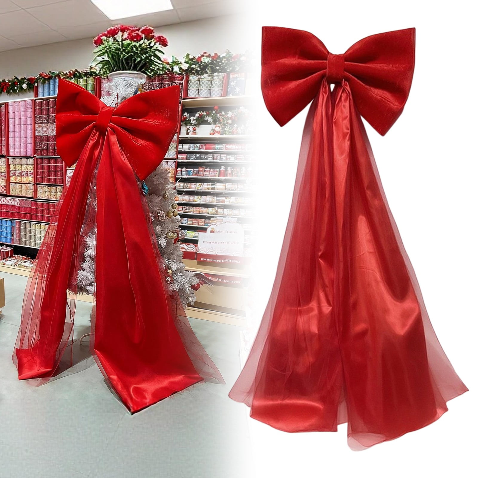 Iamnij 5.6Ft Extra Large Red Velvet Bow,Large Bows for Christmas Tree ...