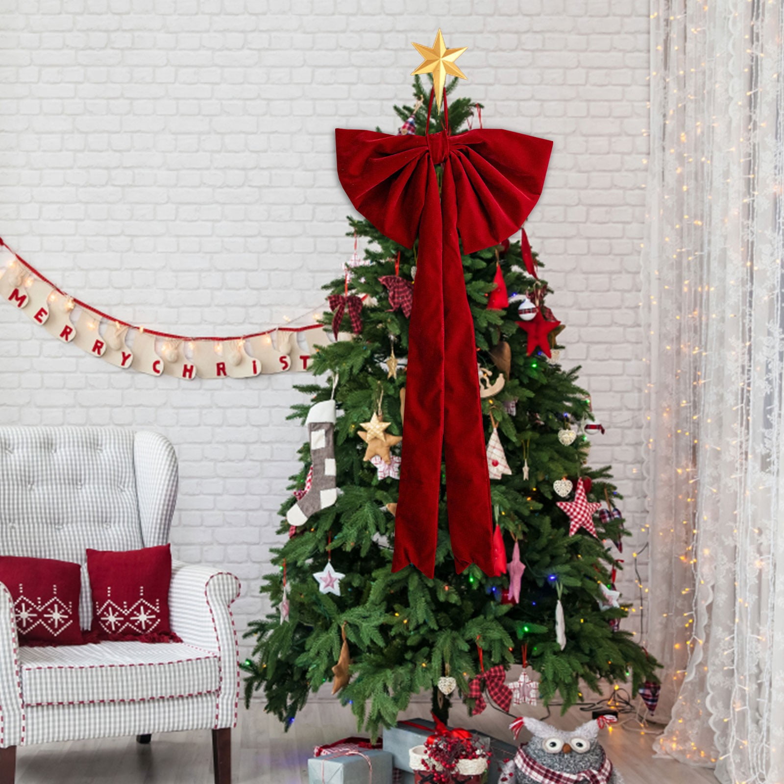 Iamnij Large Red Velvet Bow,Christmas Velvet Bow Tree Topper Decoration ...