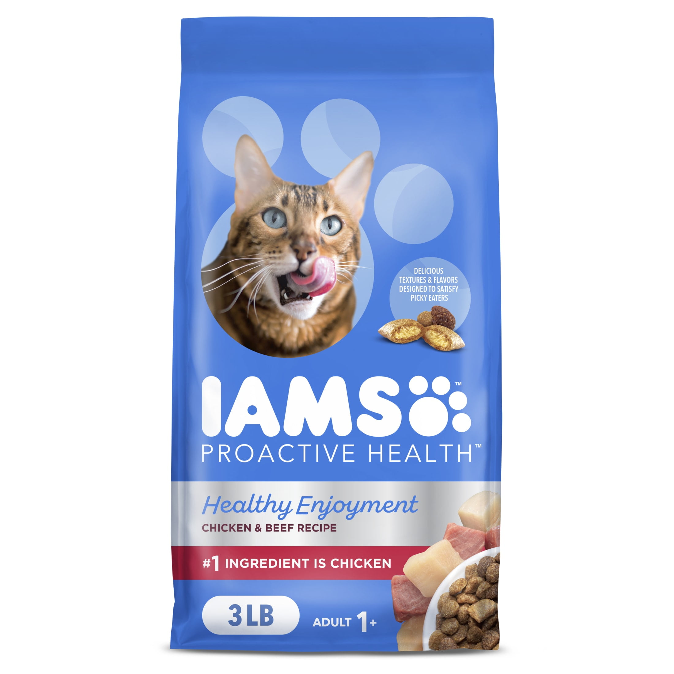 Iams Healthy Enjoyment Chicken & Beef Recipe Dry Cat Food, 3 Lb Bag ...