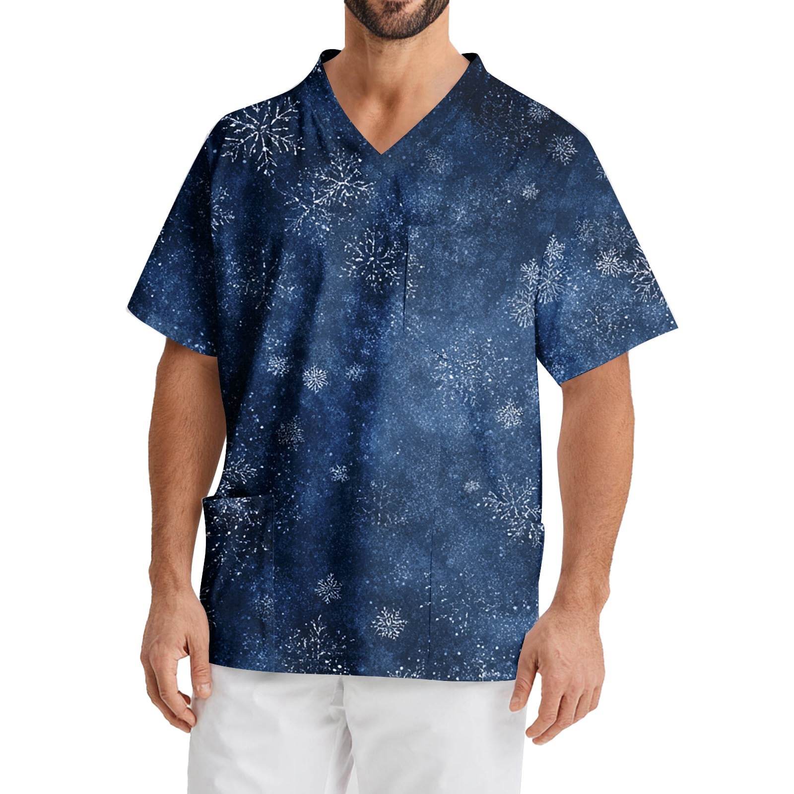 Iaqnaocc Christmas Men Scrubs Tops Big &tall Funny Snowflake Print ...