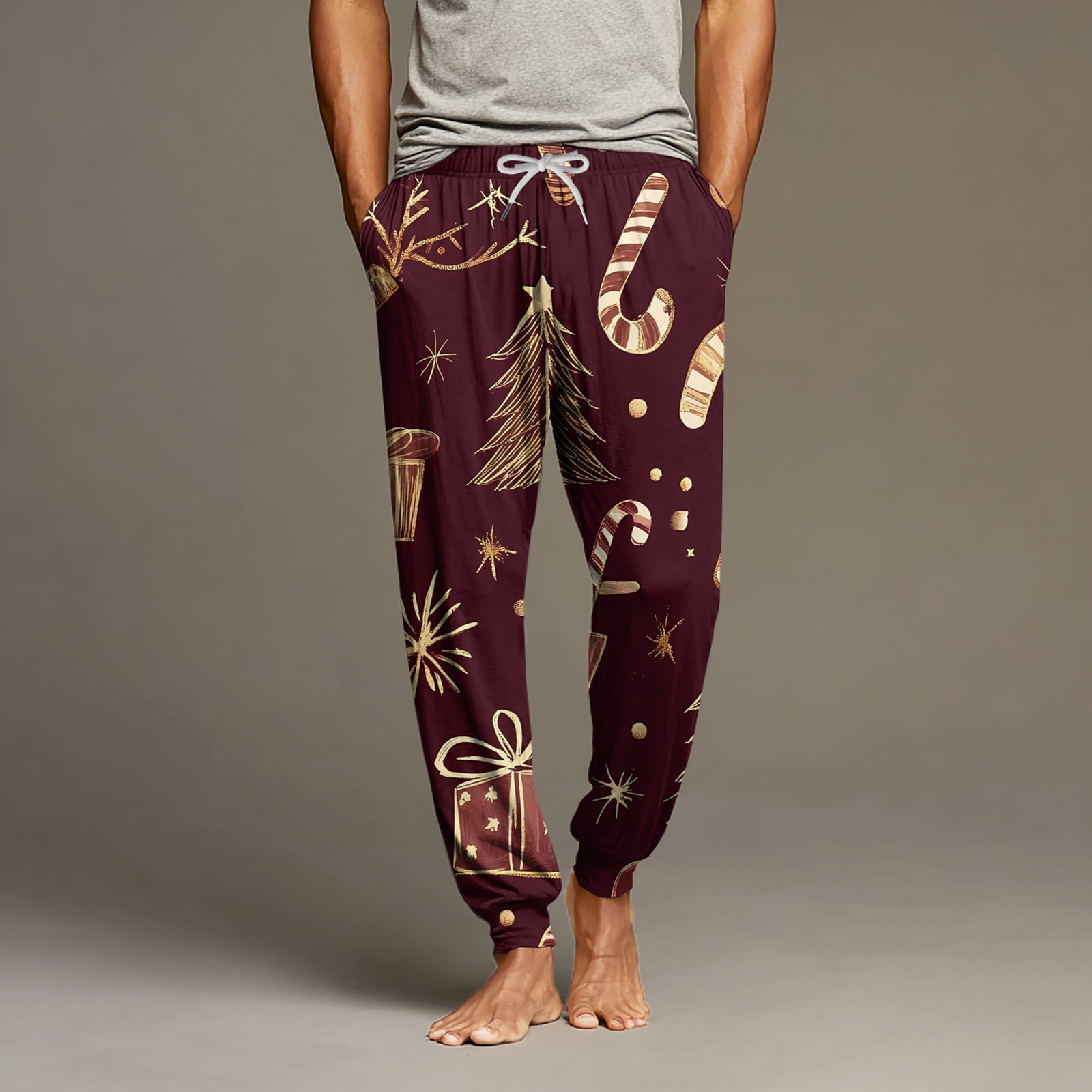Iaqnaocc Christmas Pajama Pants Men Stylish Santa Claus Pattern Lounge ...