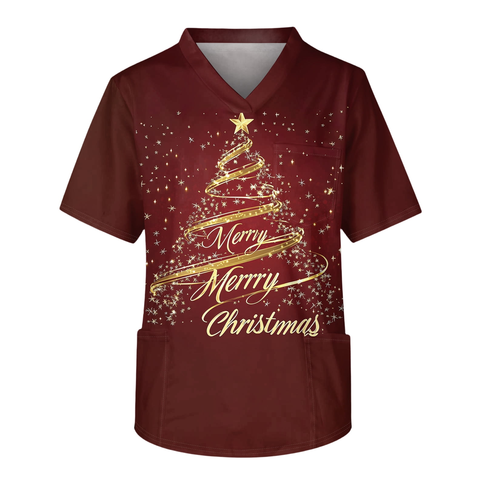 Iaqnaocc Christmas Scrubs Men Plus Size Funny Shiny Xmas Tree Print ...