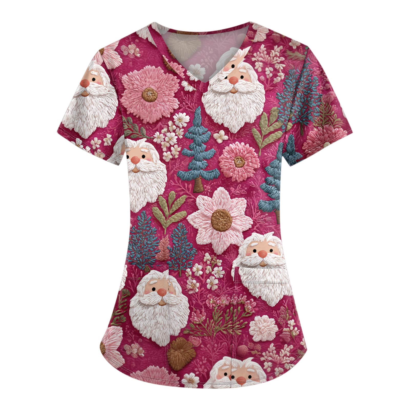 Iaqnaocc Christmas Womens Scrubs Cute Santa Claus & Floral Graphic ...