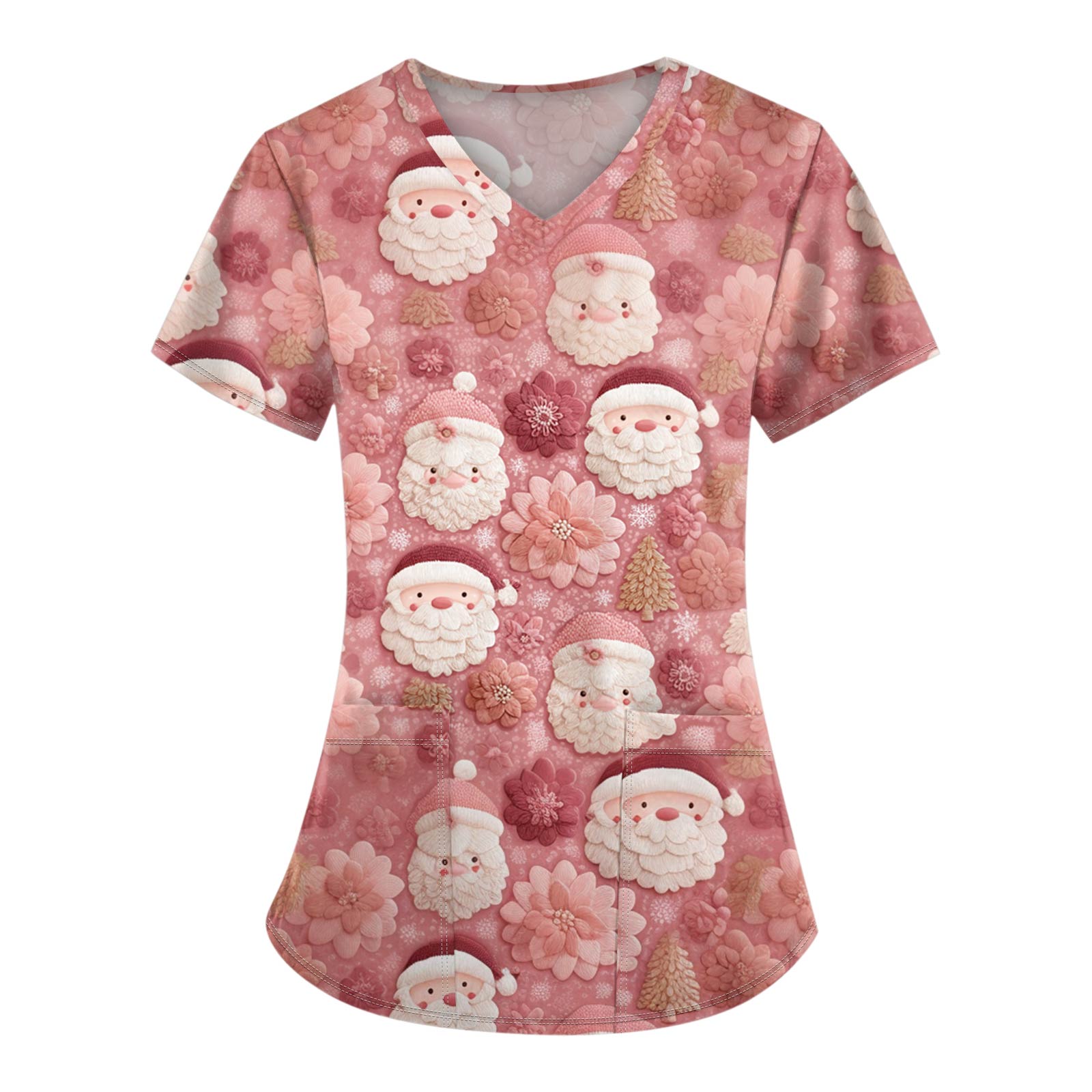 Iaqnaocc Christmas Womens Scrubs Funny Santa Claus & Floral Graphic ...