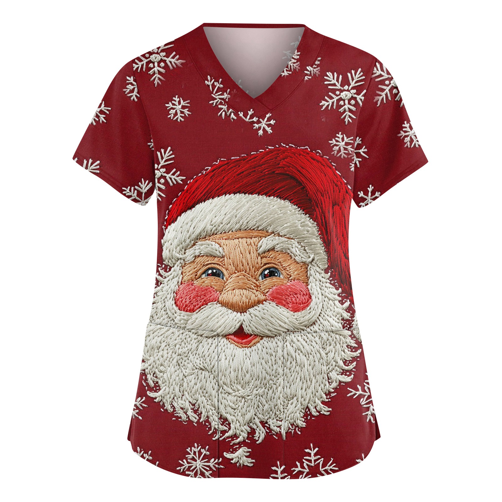 Iaqnaocc Christmas Womens Scrubs Plus Size V-Neck Snowflake Santa ...