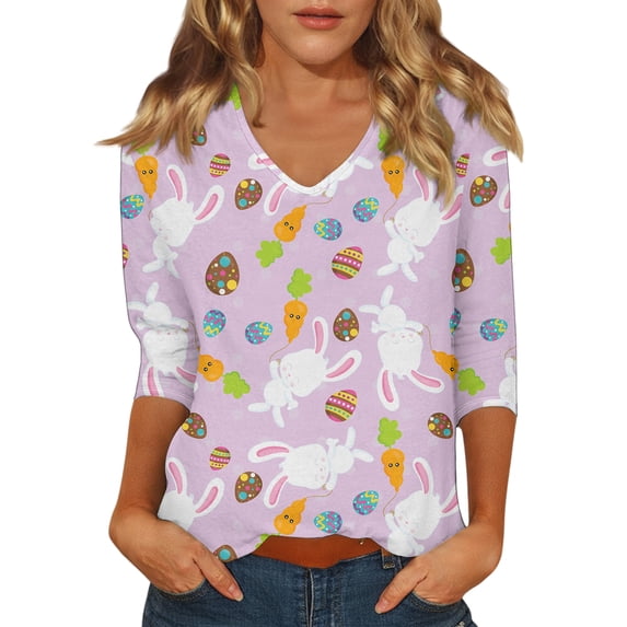 Iaqnaocc Easter Shirts for Women 3/4 Length Sleeve Plus Size Funny ...