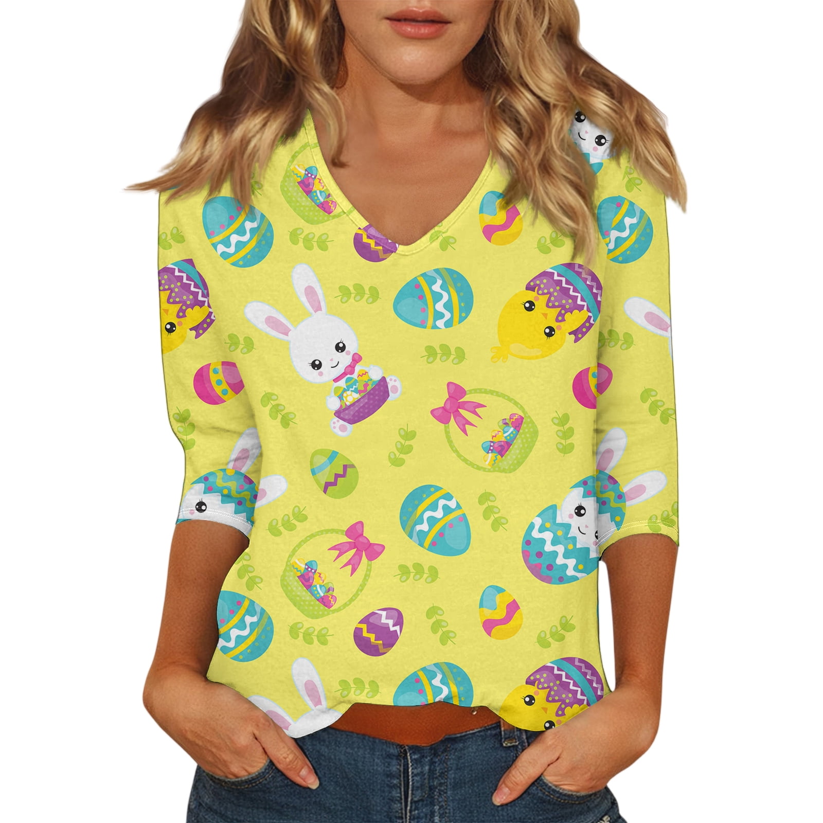 Iaqnaocc Easter Women's Tops, Tees & Blouses 3/4 Sleeve Oversized Funny ...