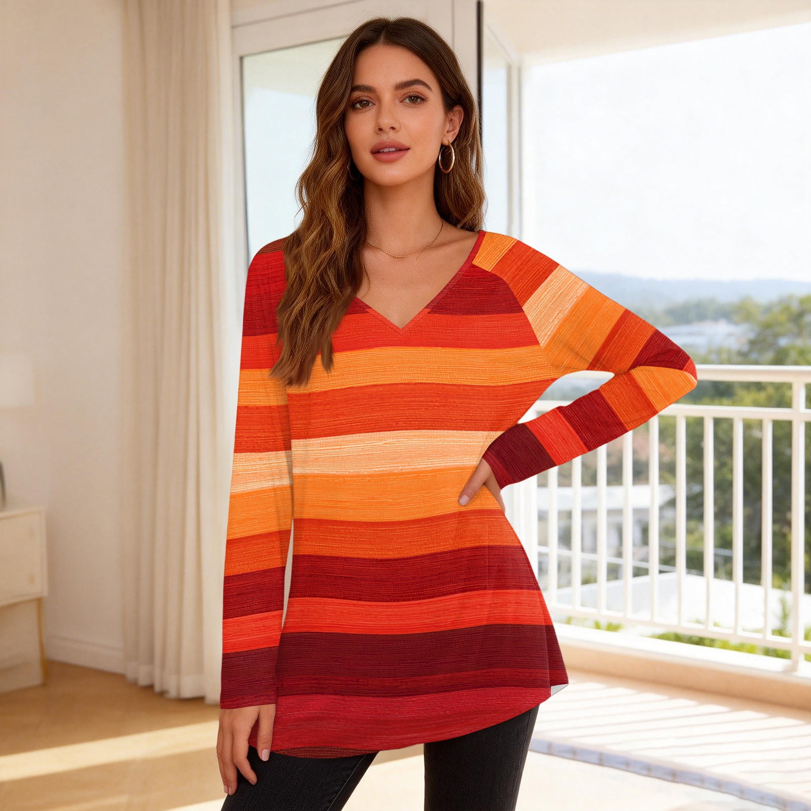 Iaqnaocc Long Sleeve Tops for Women Fashion Funny Striped Tunic ...